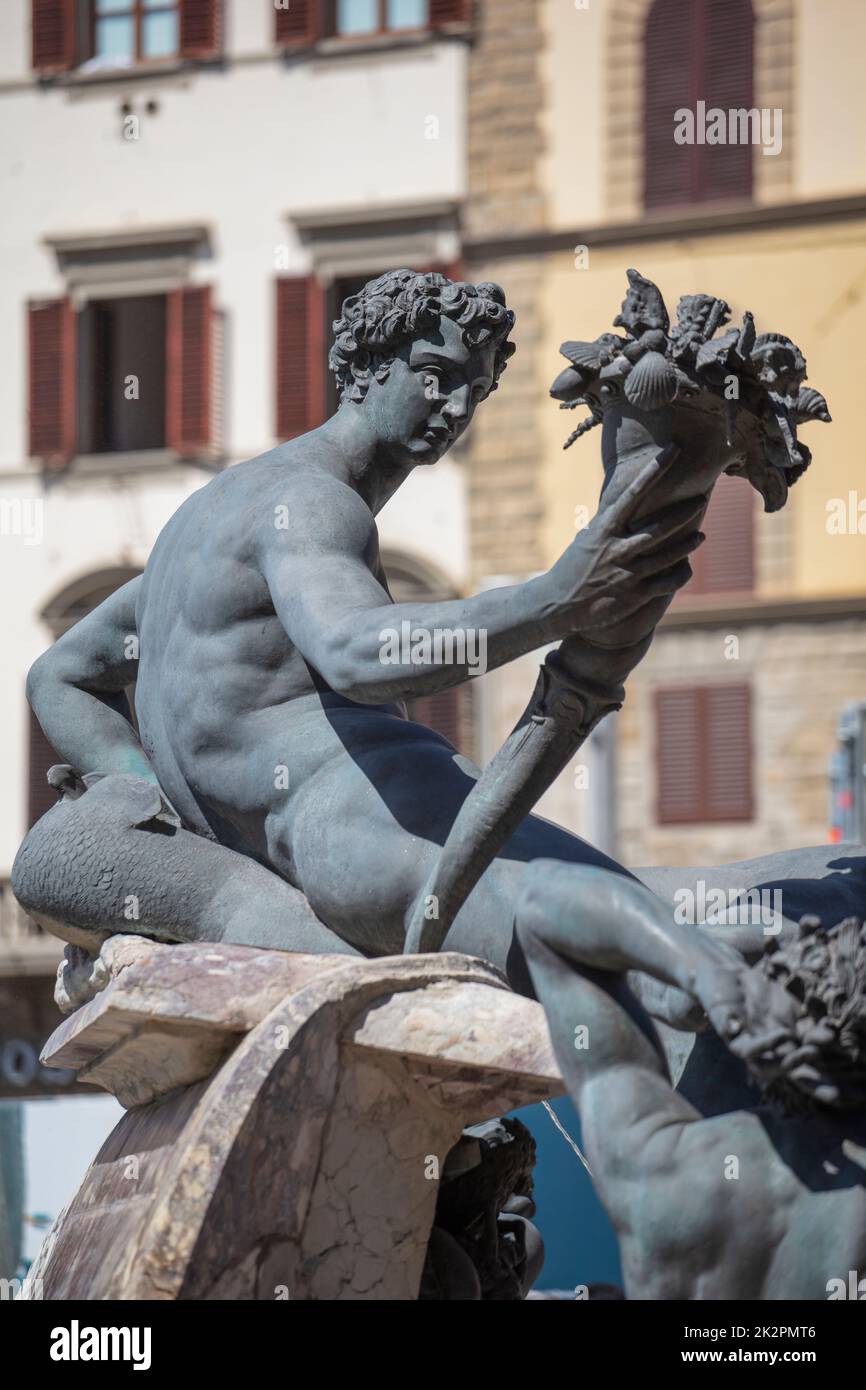 Detail of the bronze statues decorating the Fontana del Nettuno, in the ...