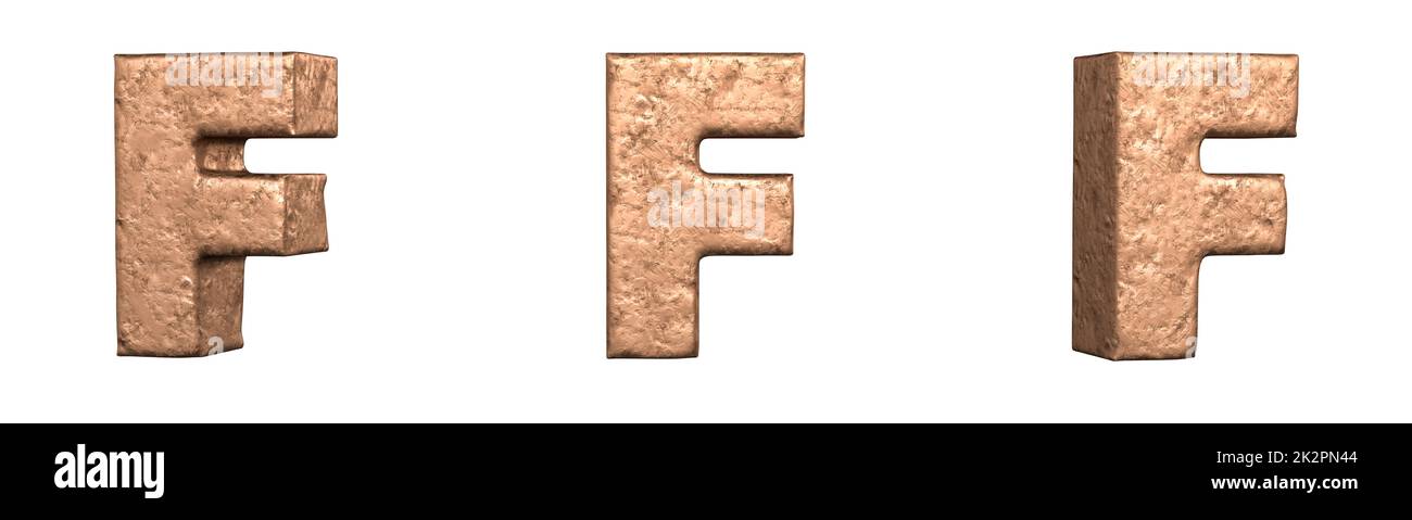 Letter F from Copper letters alphabet collection set. Isolated. 3D ...