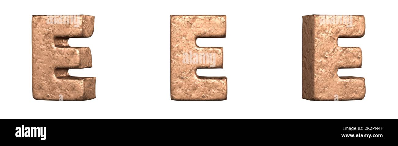 Letter E from Copper letters alphabet collection set. Isolated. 3D ...