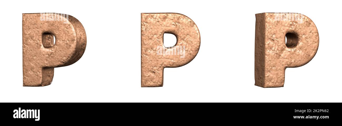 Letter P from Copper letters alphabet collection set. Isolated. 3D ...