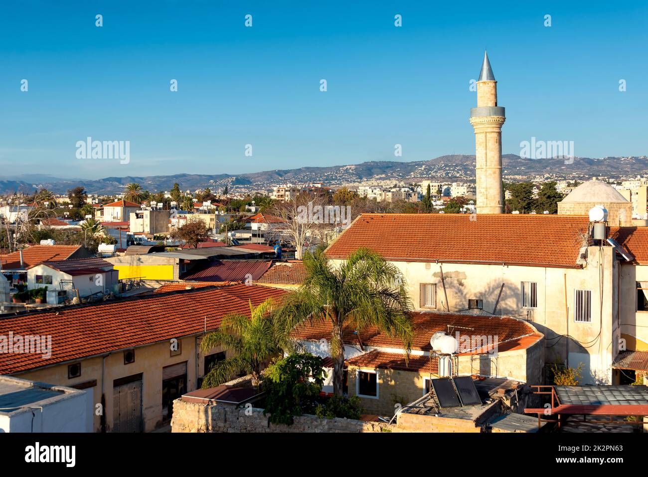 Paphos old town and Moutallos Mosque minaret. Cyprus Stock Photo - Alamy