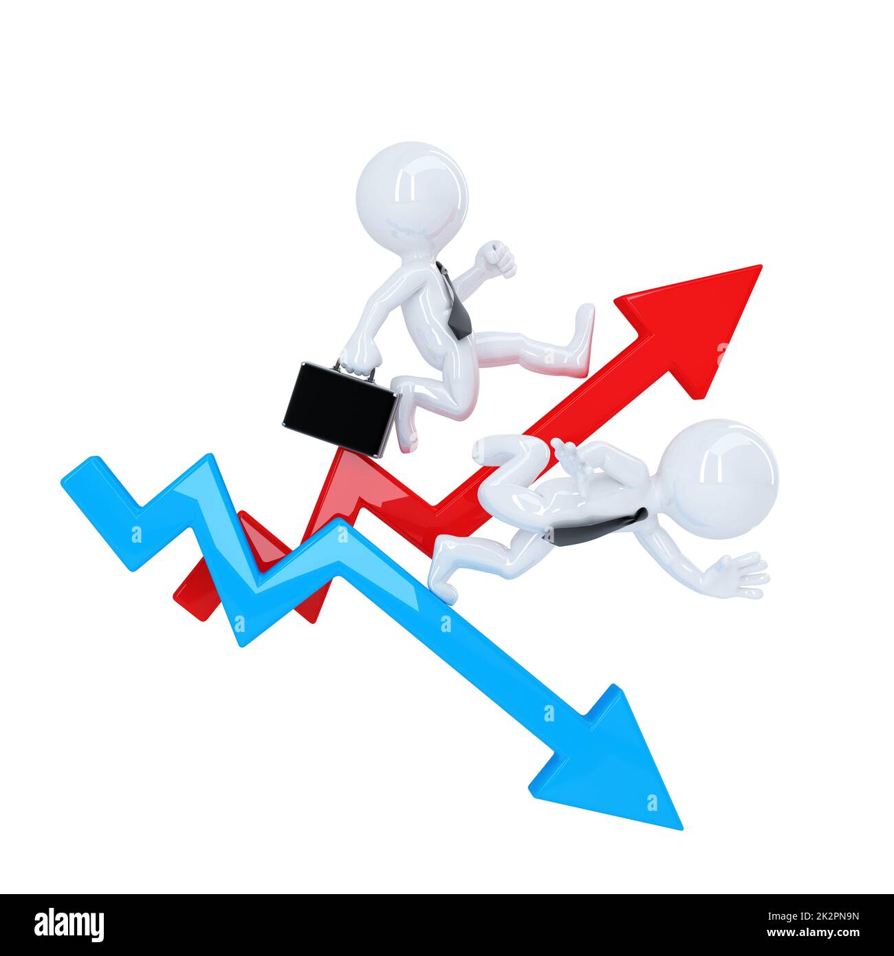 Business man run over graph arrow. Rise and fall concept. Isolated ...