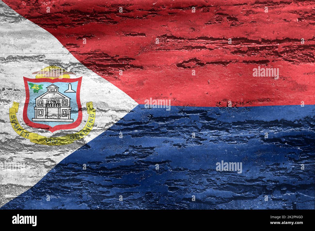 3D-Illustration of a Sint Maarten flag - realistic waving fabric flag ...