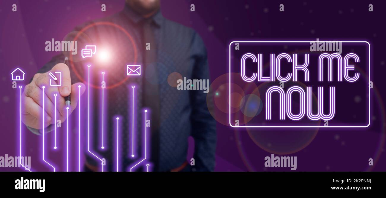 Conceptual caption Click Me Now. Concept meaning Internet helping desk ...