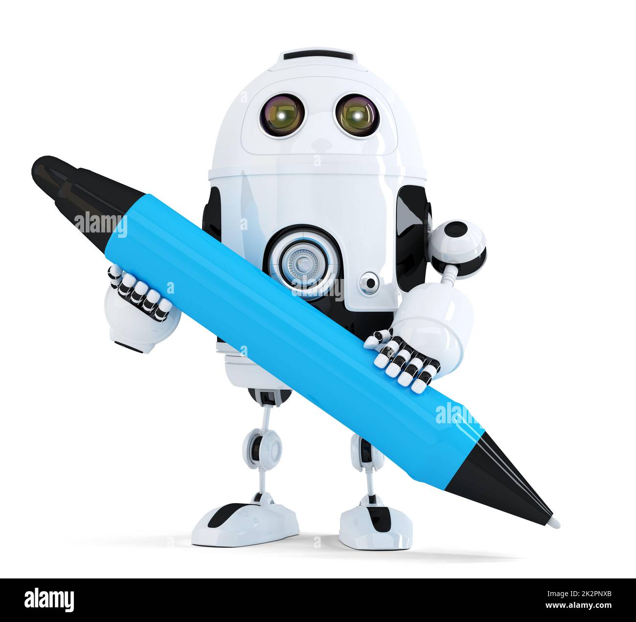 Robot with pen. Isolated on white. Contains clipping path Stock Photo ...