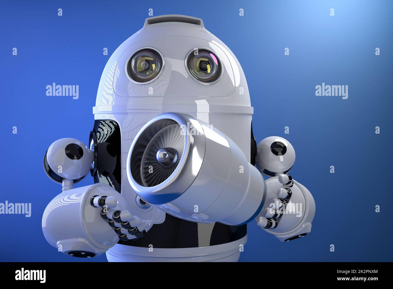 Robot holding a Jet Engine. Technology concept. Contains clipping path ...
