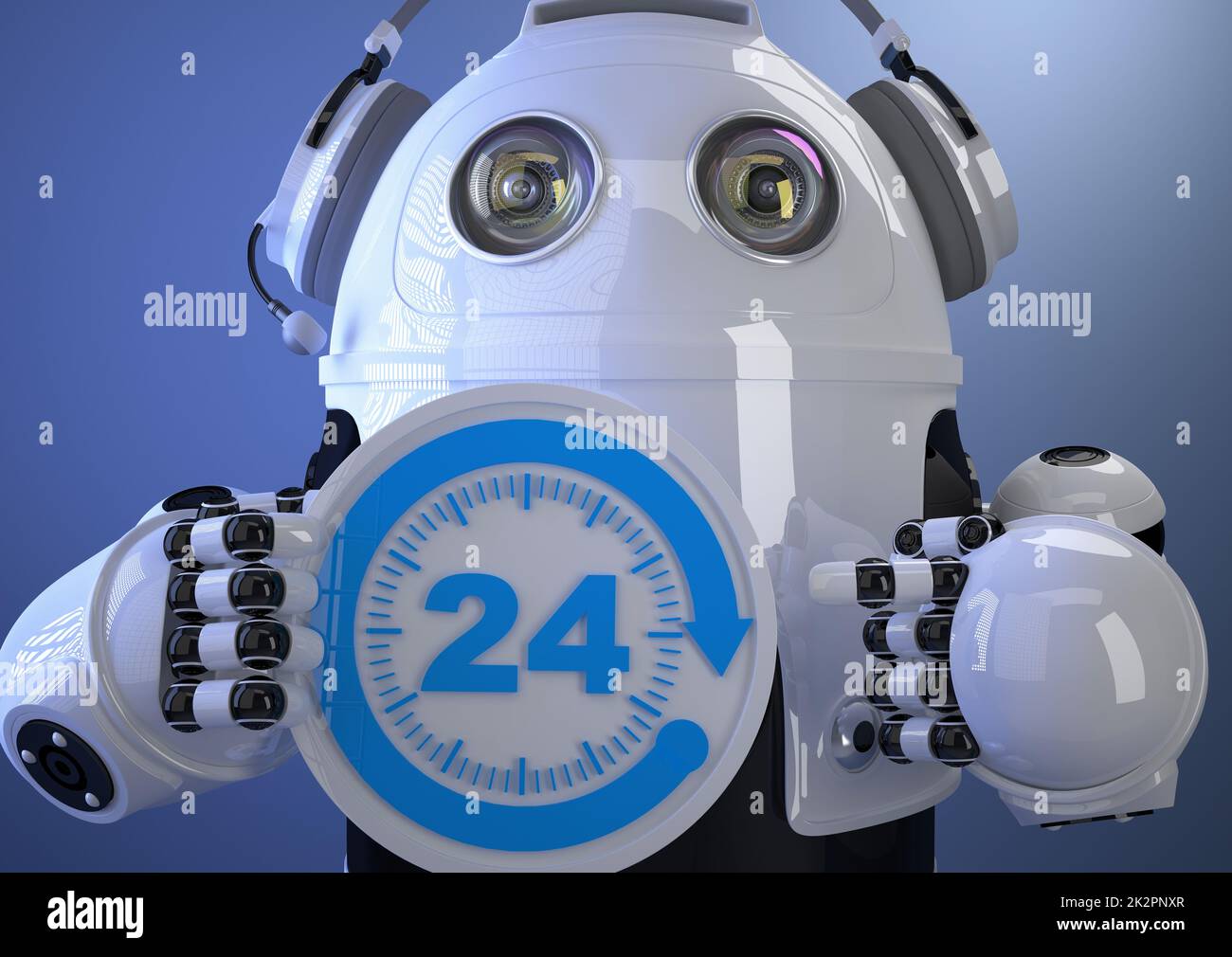 Customer support phone operator robot in headset. Contains clipping ...