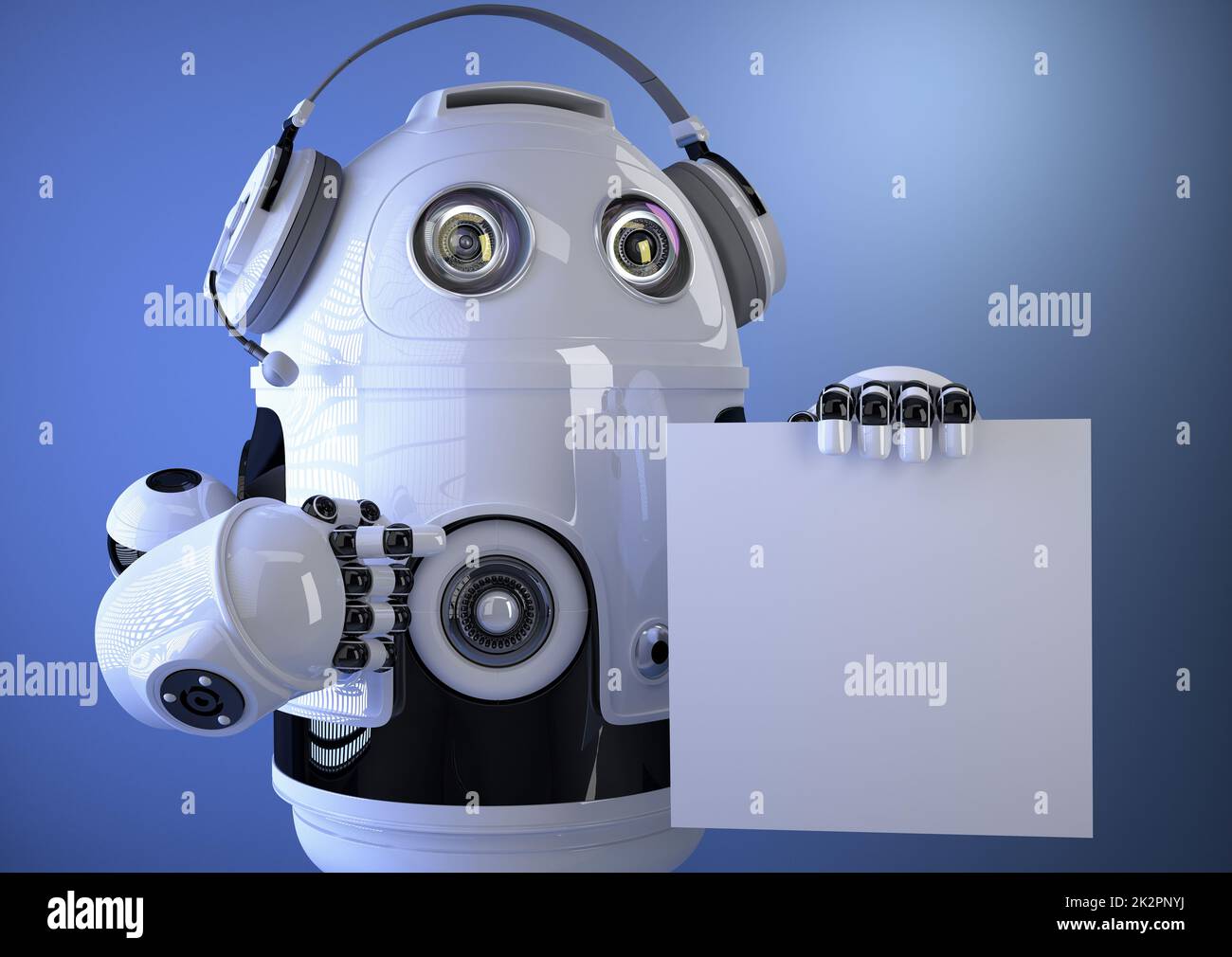 Robotic operator with headset and blank board. Technology concept ...