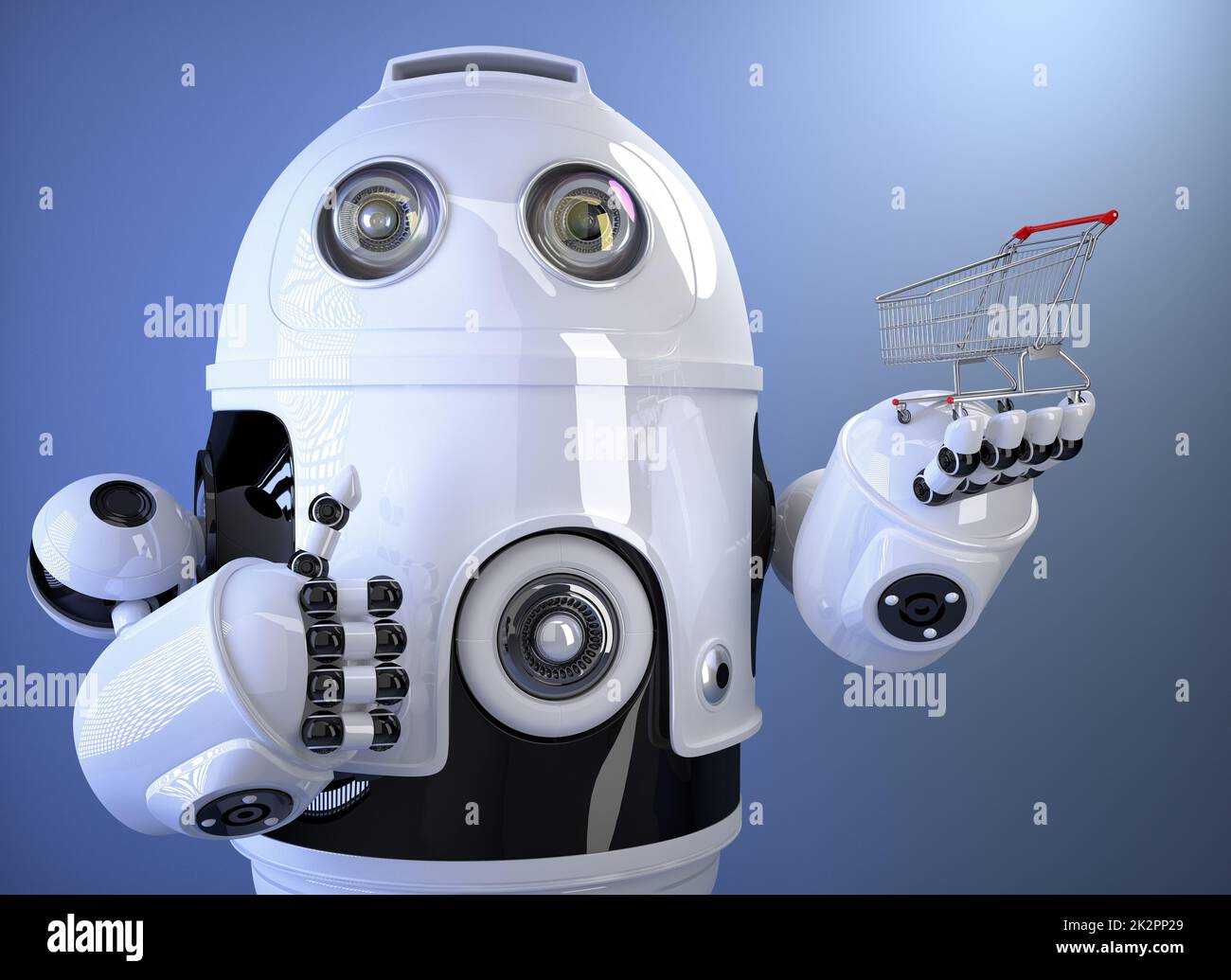 Robot holding shopping cart. Technology concept. Contains clipping path ...