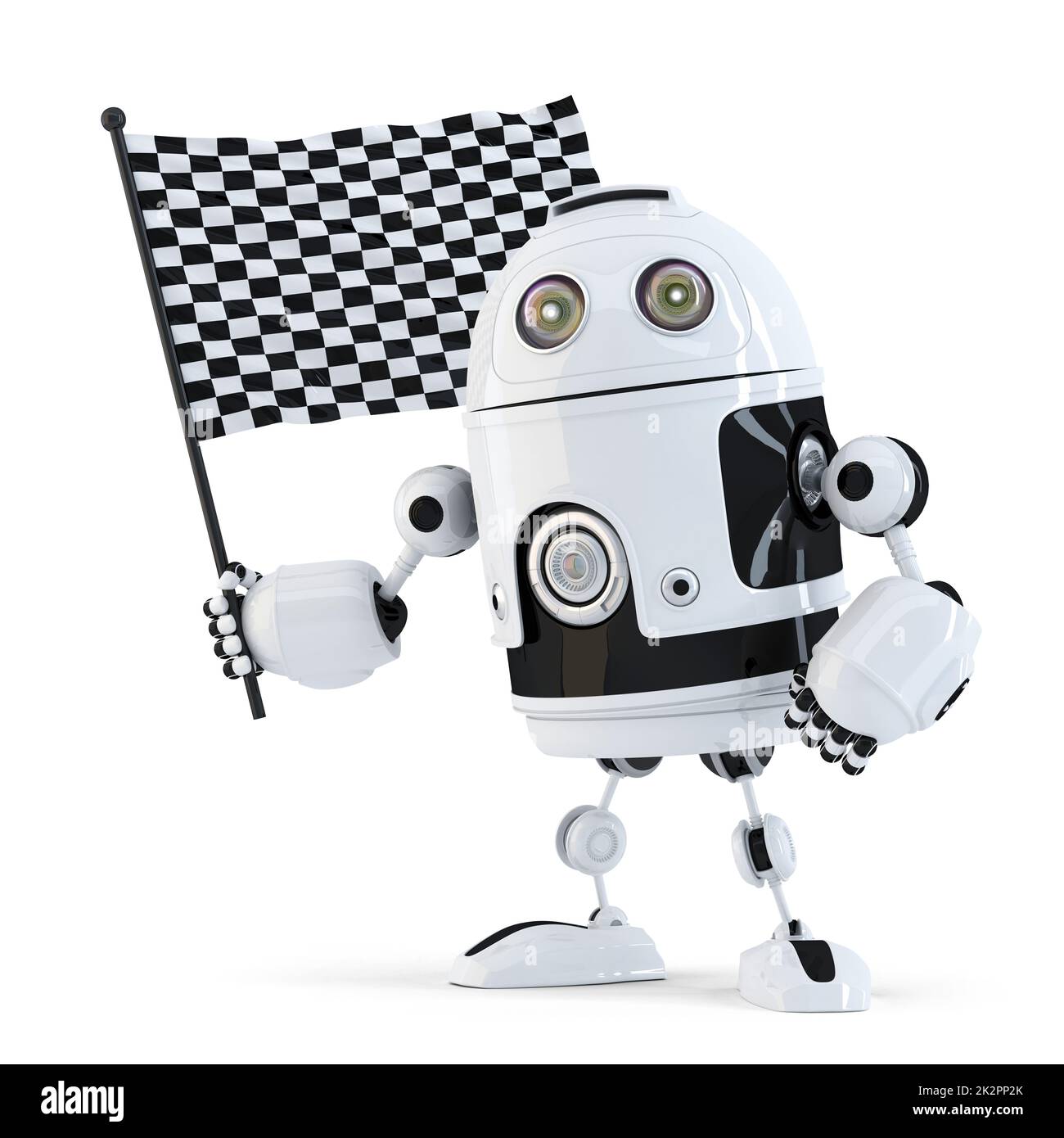 Robot waving chequered flag.Isolated. Contains clipping path Stock ...