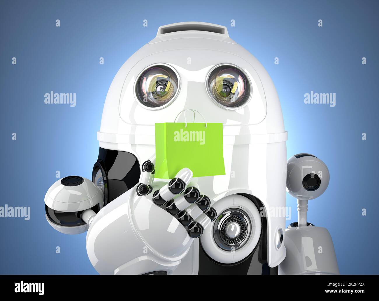 Android robot with shopping bag. Contains clipping path Stock Photo - Alamy