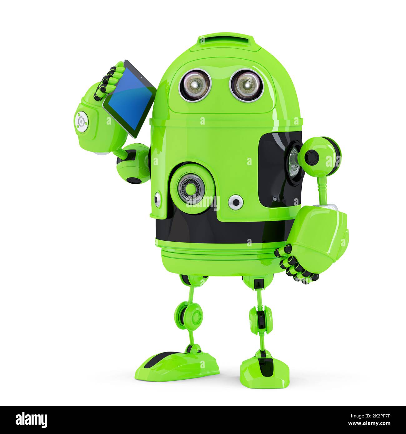 Robot with mobile phone. Isolated. Contains clipping path Stock Photo ...