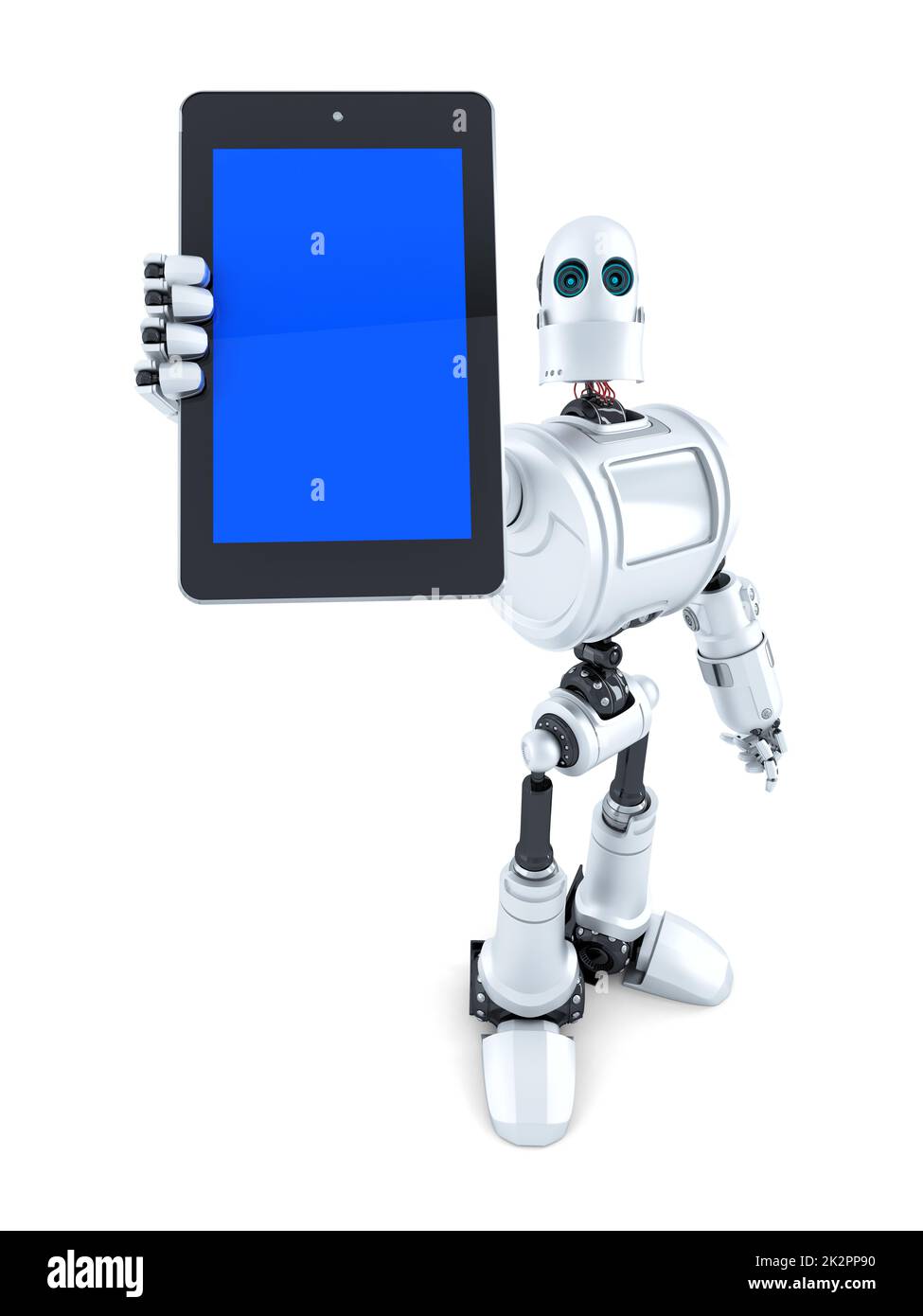 Robot showing touchscreen phone. Isolated. Contains clipping path Stock ...