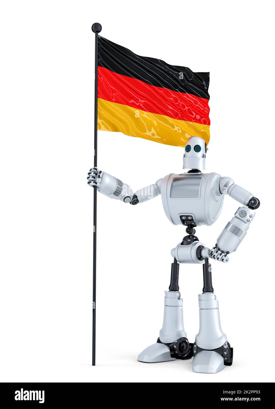 Android Robot standing with flag of Germany. Isolated. Contains ...