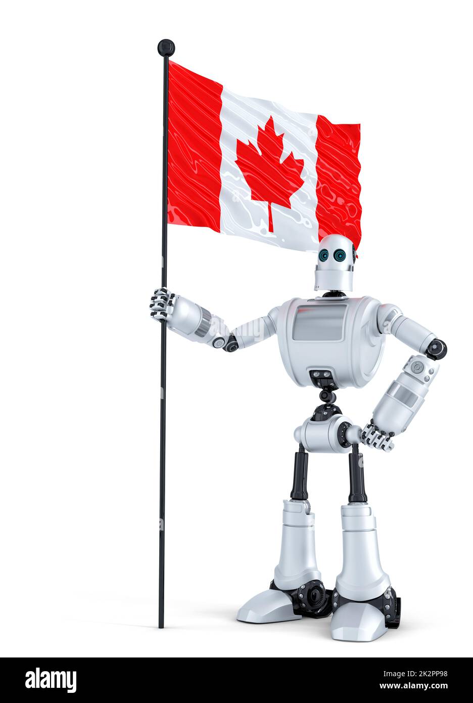 Android Robot standing with flag of Canada. Isolated. Contains clipping ...