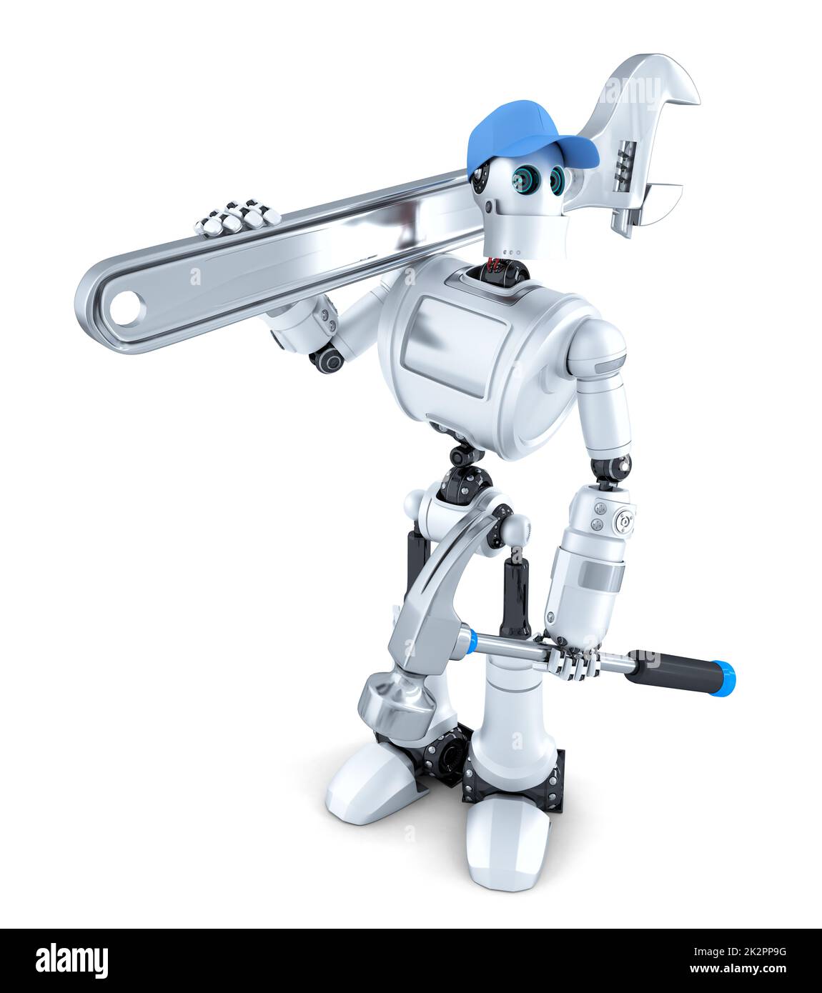 Robot with tools. Isolated. Contains clipping path Stock Photo - Alamy