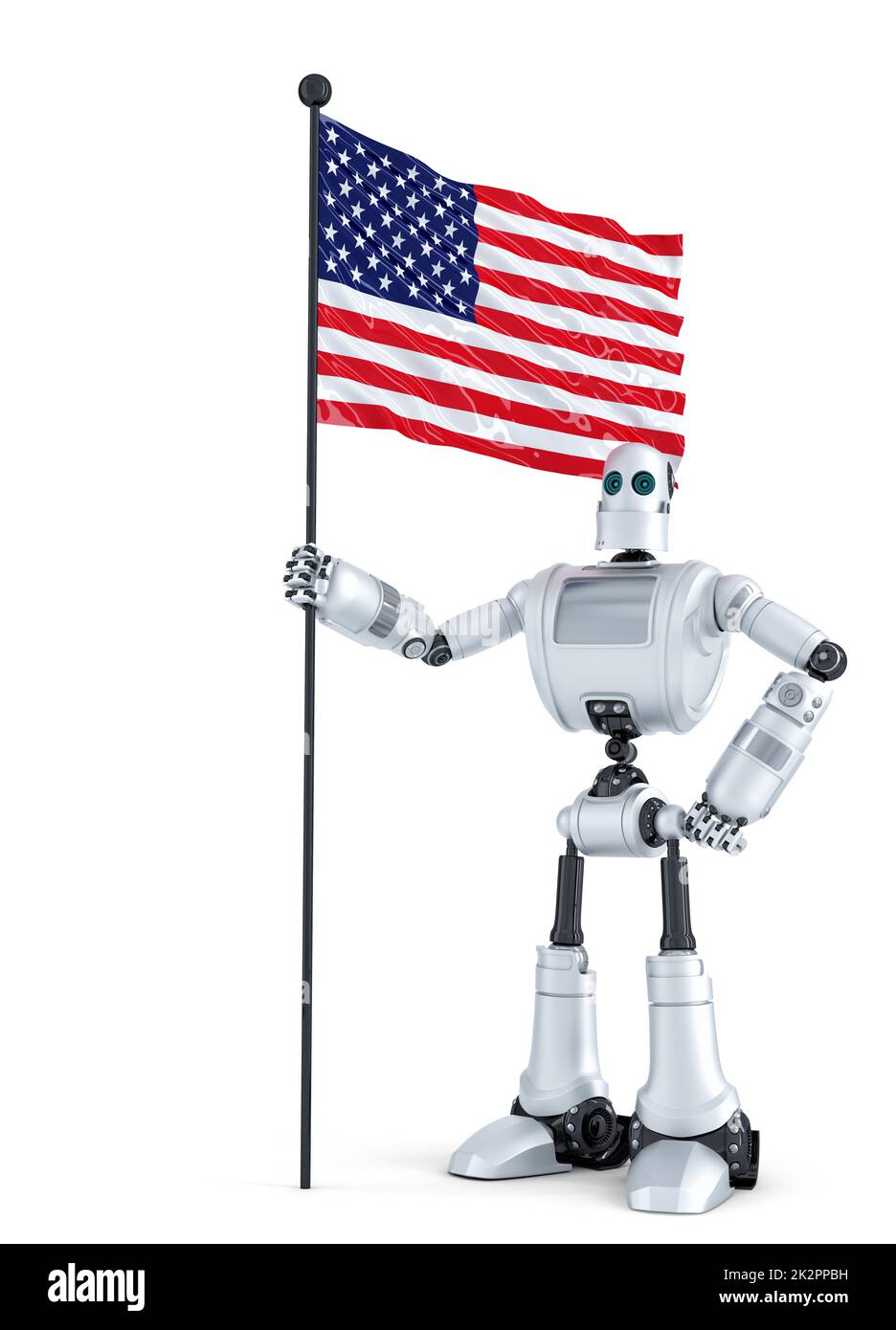 Android Robot standing with flag of USA. Isolated. Contains clipping ...