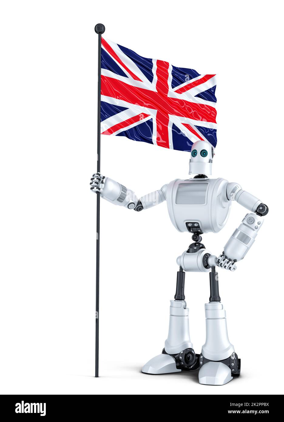 Android Robot standing with flag of UK. Isolated. Contains clipping ...