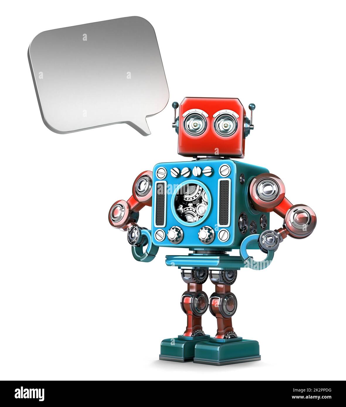 Retro Robot with speech bubble Stock Photo - Alamy