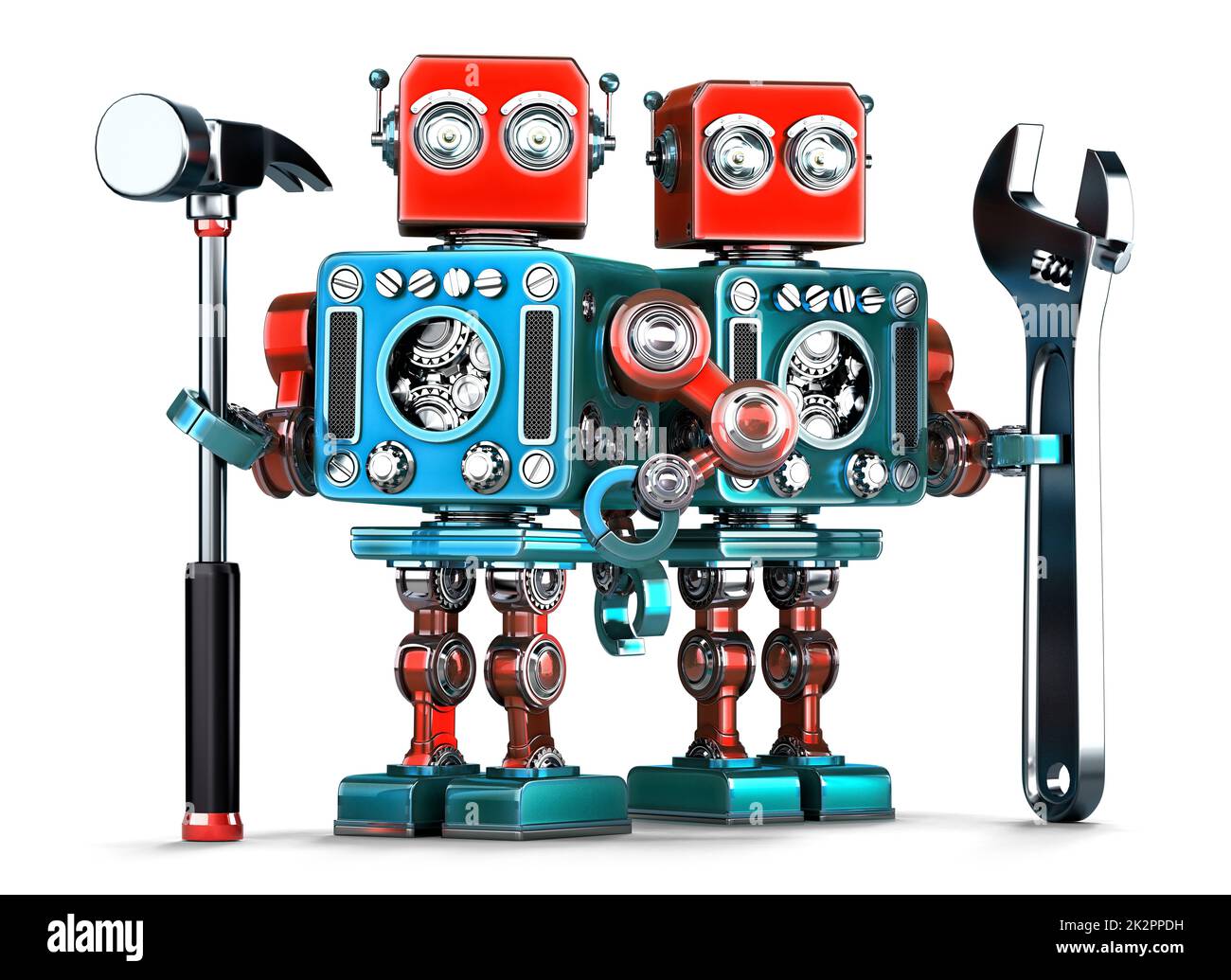 Robot workers with tools. Isolated. Contains clipping path Stock Photo ...