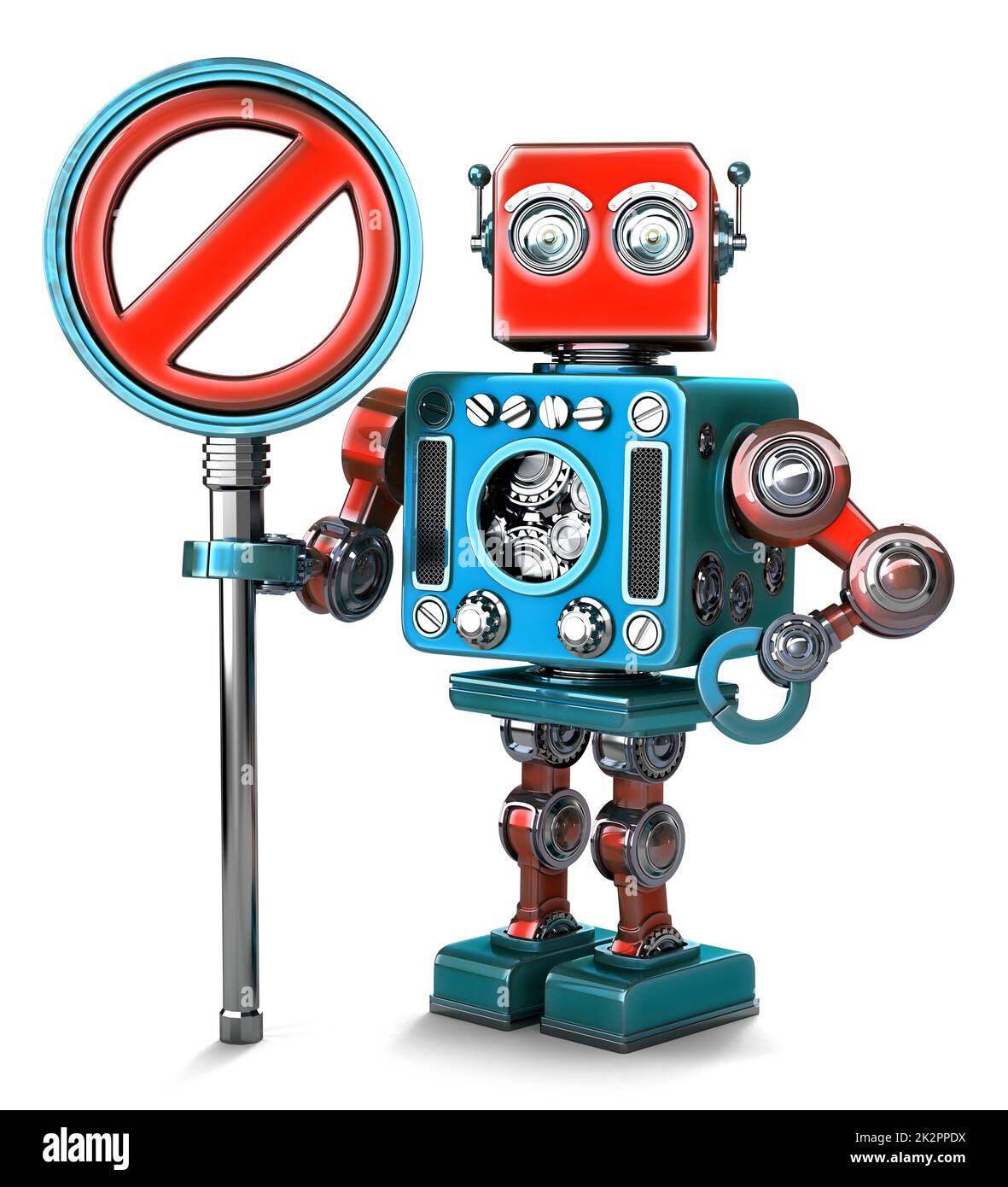 Retro Robot with NO ENTRY sign. Isolated. Contains clipping path Stock ...