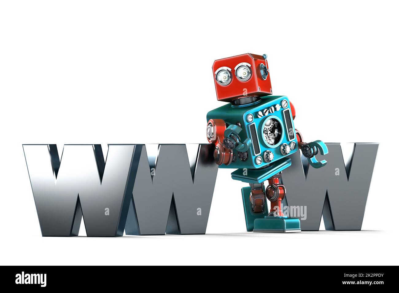 Retro Robot with WWW sign. Technology concept. Isolated. Contains ...