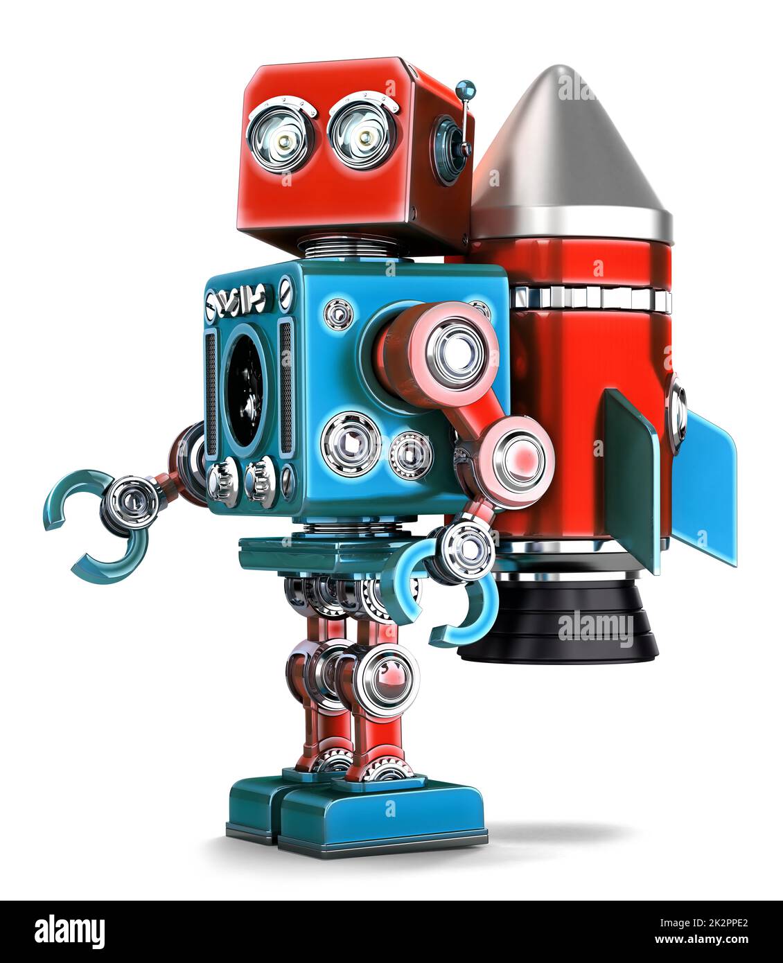 Retro Robot with rocket jetpack. Isolated. Contains clipping path Stock ...