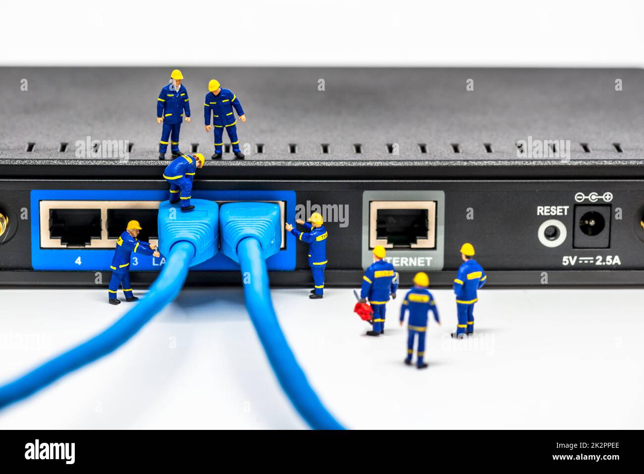 Group of engineers connecting fiber network cables Stock Photo - Alamy