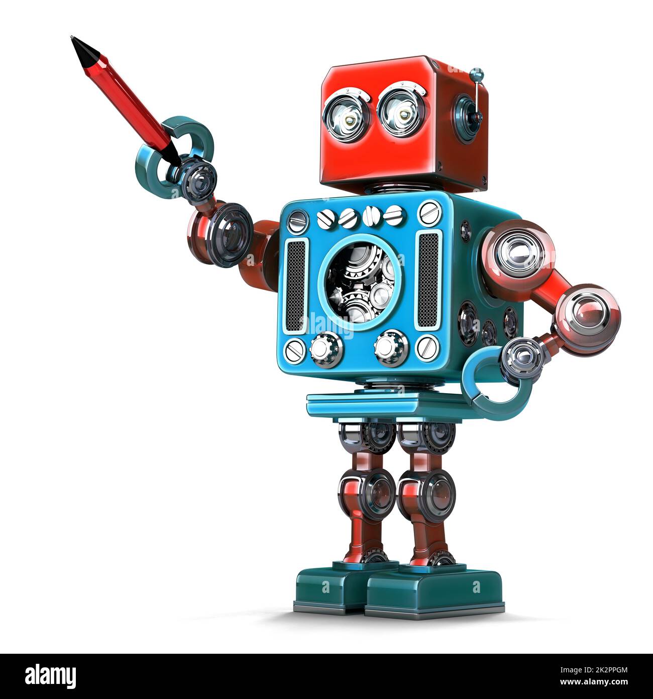 Vintage robot with pen. Isolated. Contains clipping path Stock Photo ...