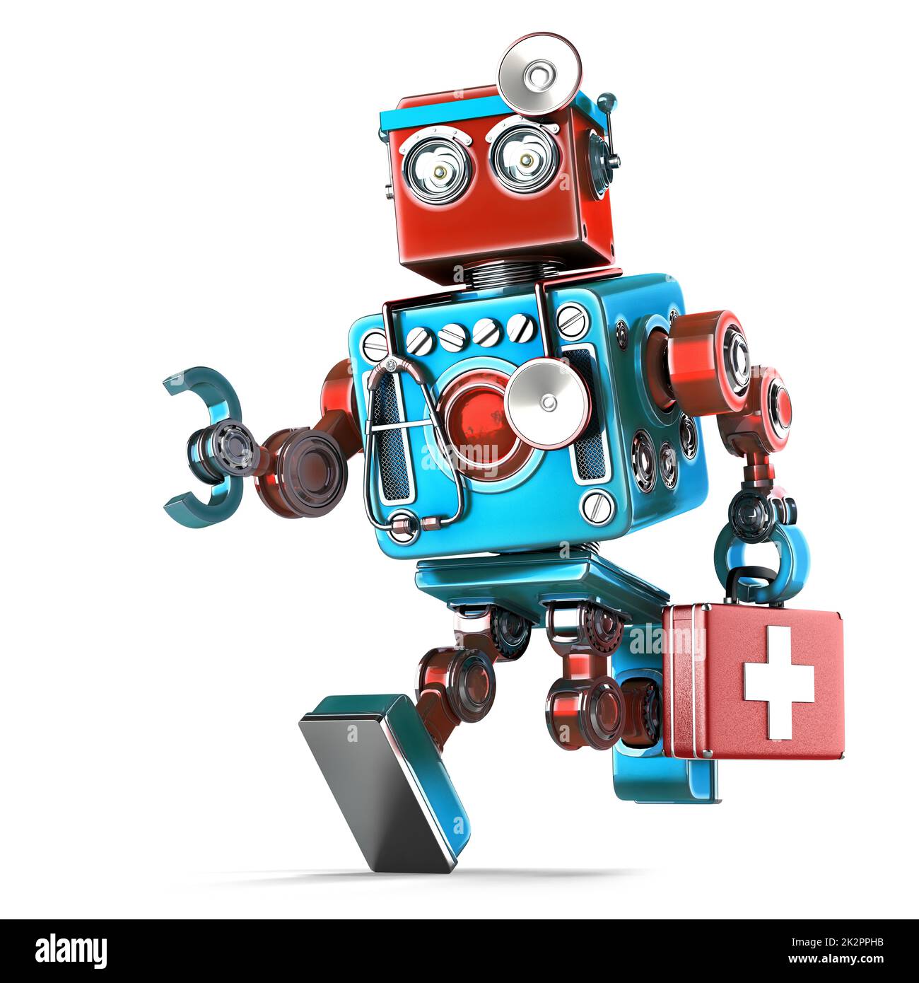 Running Robot Doctor with stethoscope. Isolated. Contains clipping path ...