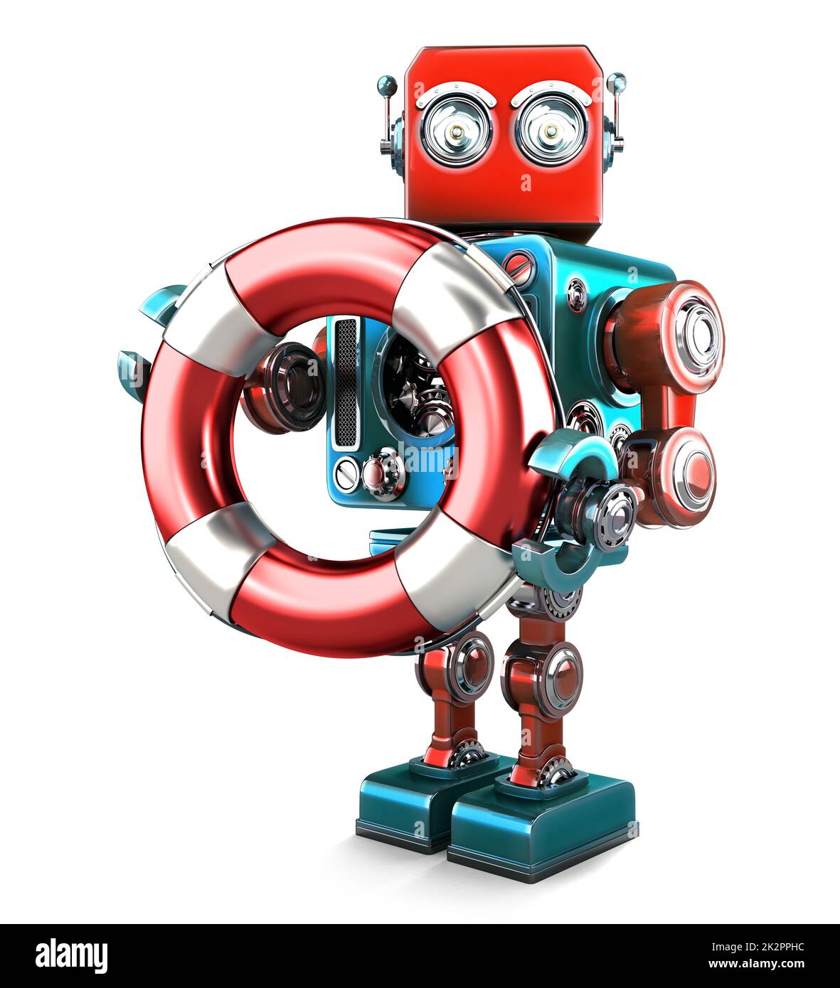Robot with lifebuoy. Technology concept. Isolated. Contains clipping ...