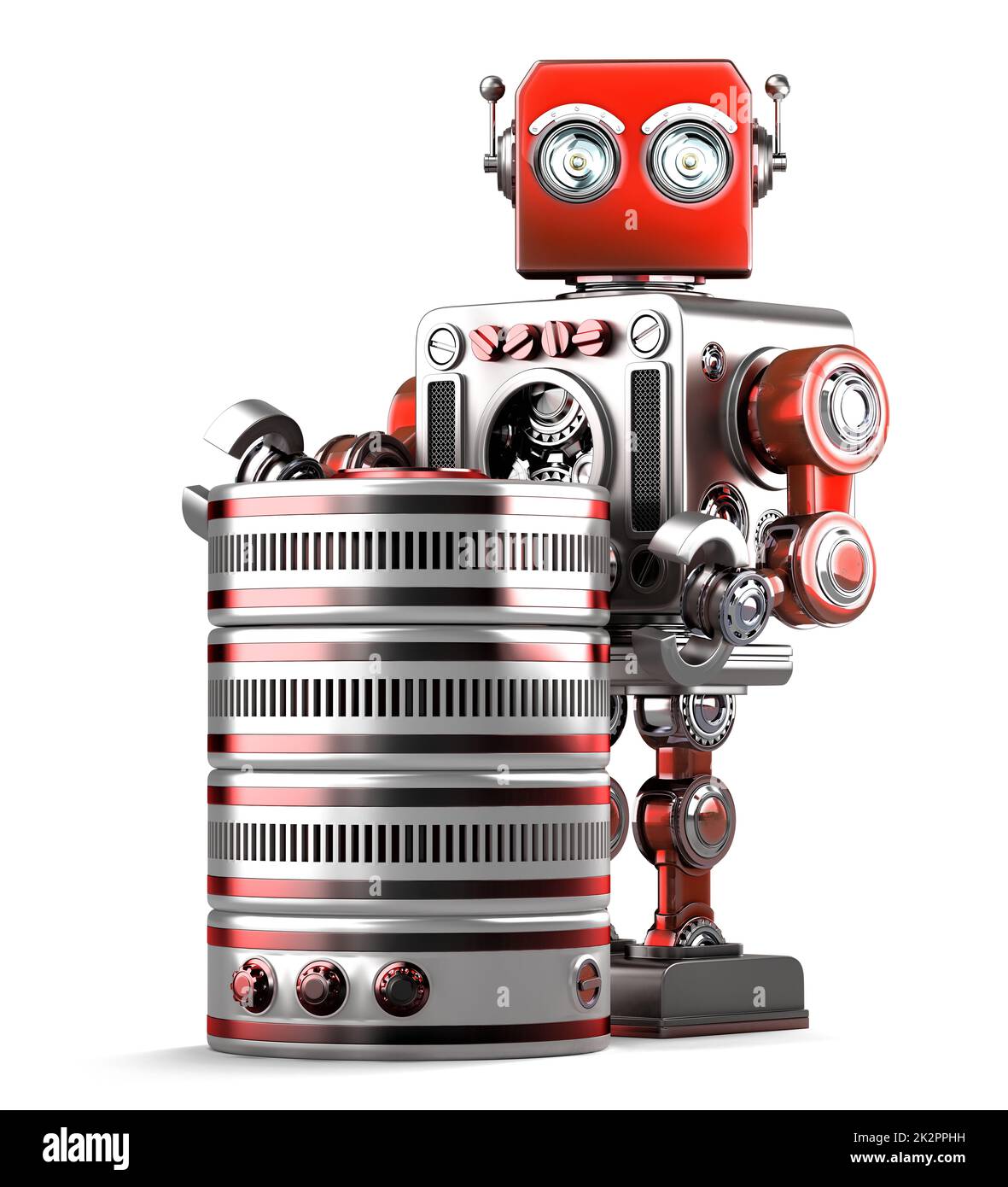 Retro Robot with database. Technology concept. Isolated. Contains ...