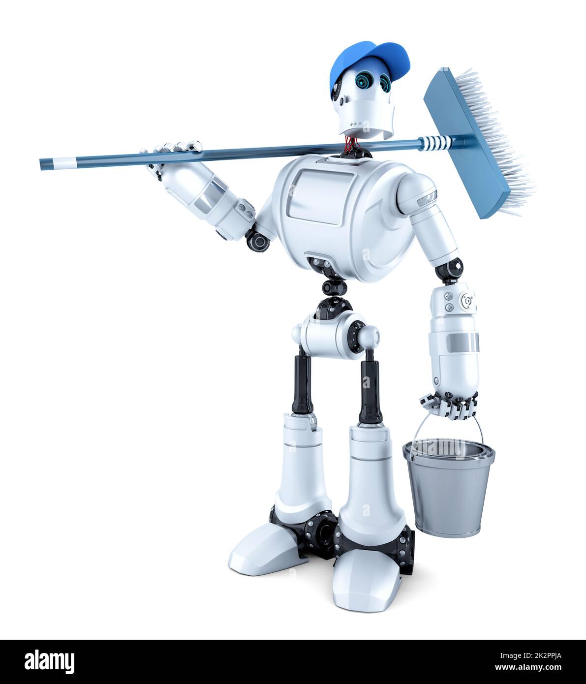 Friendly robot cleaner. Isolated. Contains clipping path Stock Photo ...