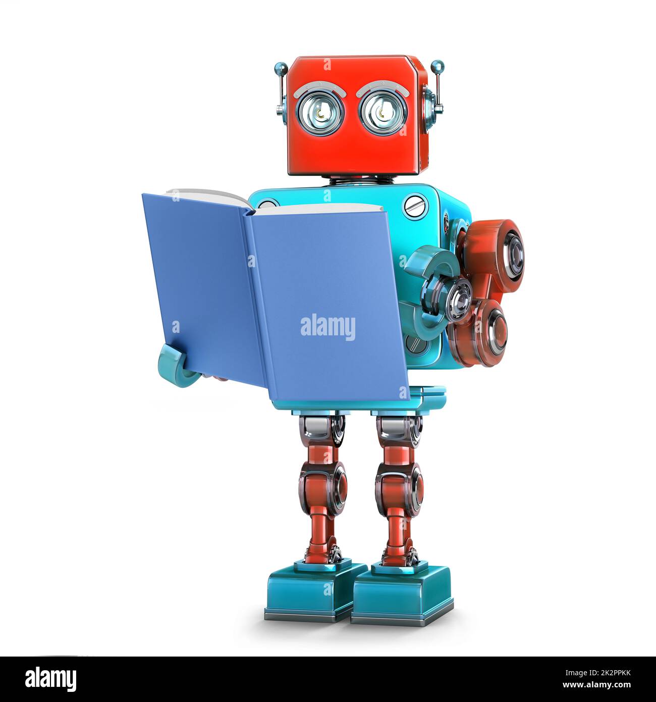 Robot reading a book. Isolated. 3D illustration with clipping path ...