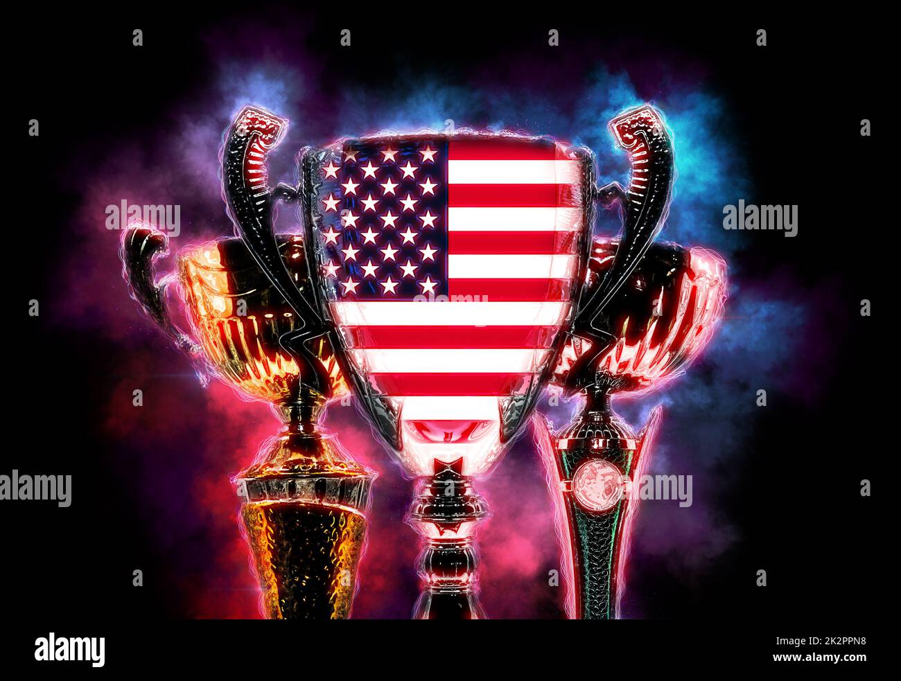 Trophy cup textured with flag of USA. Digital illustration Stock Photo ...