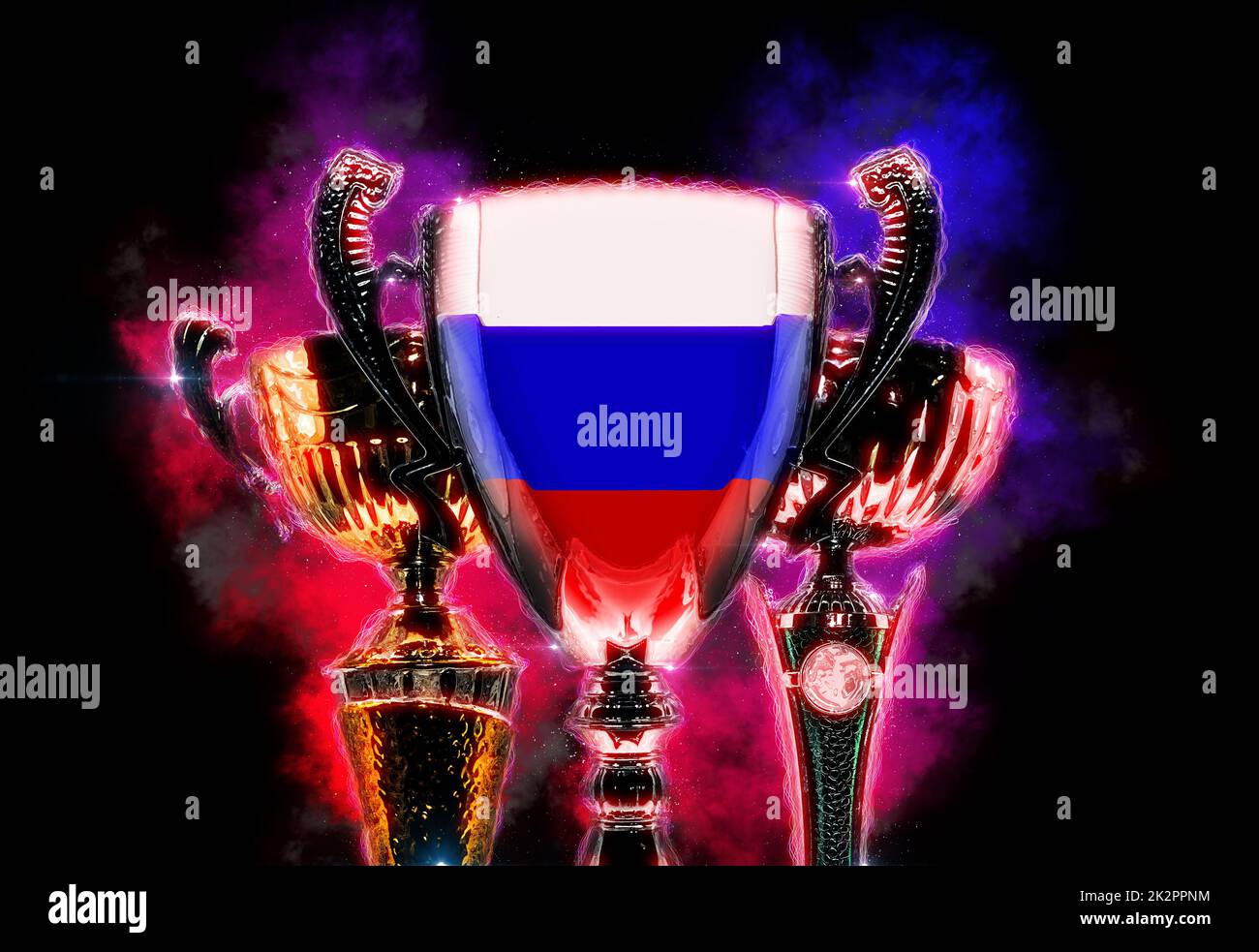 Trophy cup textured with flag of Russia. Digital illustration Stock ...