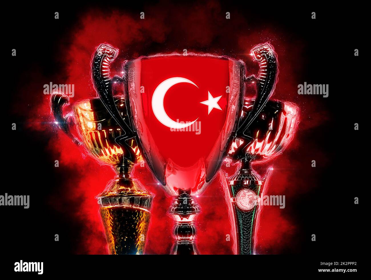 Trophy cup textured with flag of Turkey. Digital illustration Stock ...