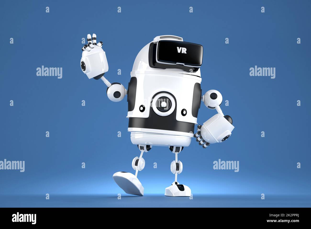 Handsome 3D robot with VR glasses. 3D illustration. Contains clipping ...