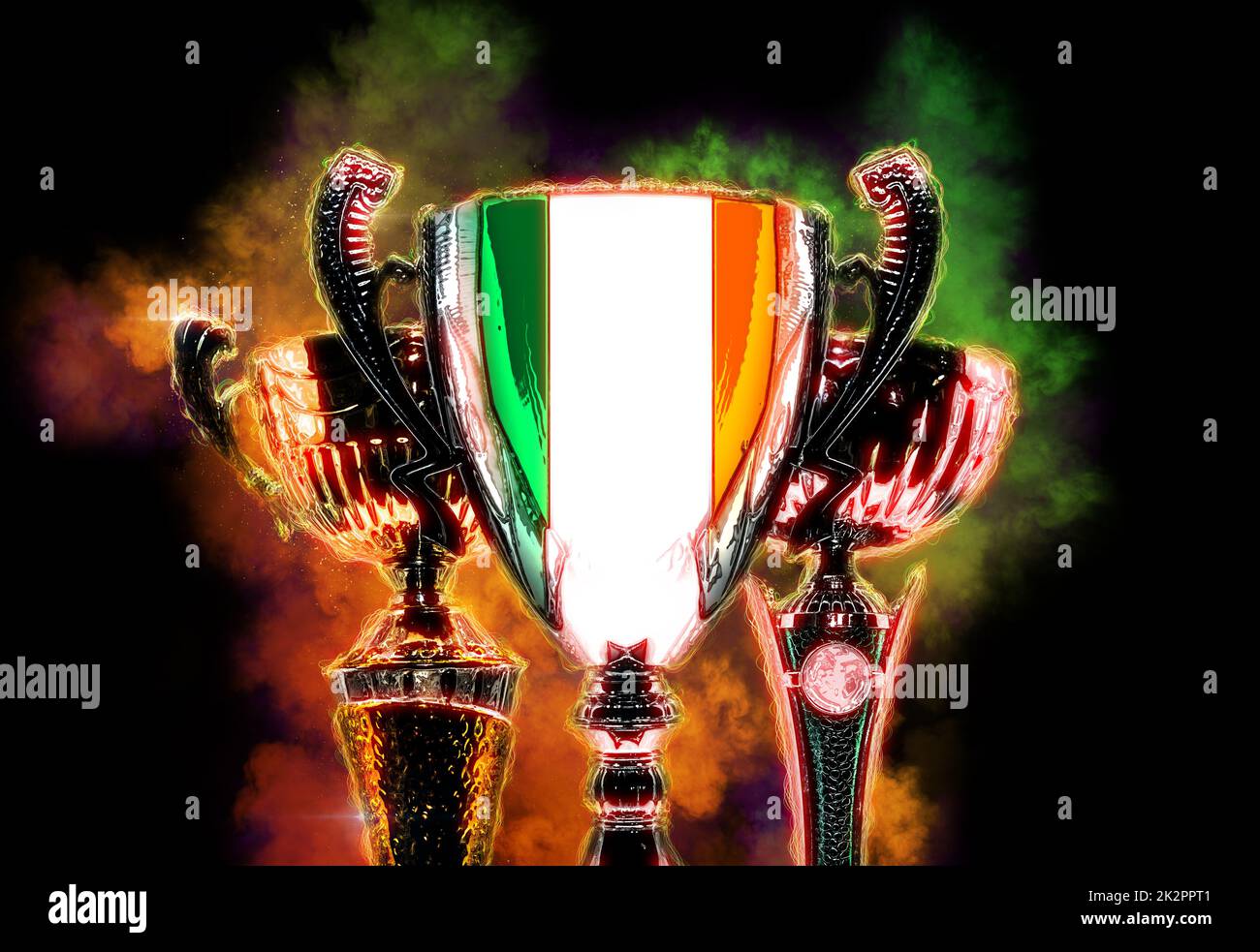 Trophy cup textured with flag of Ireland. Digital illustration Stock ...