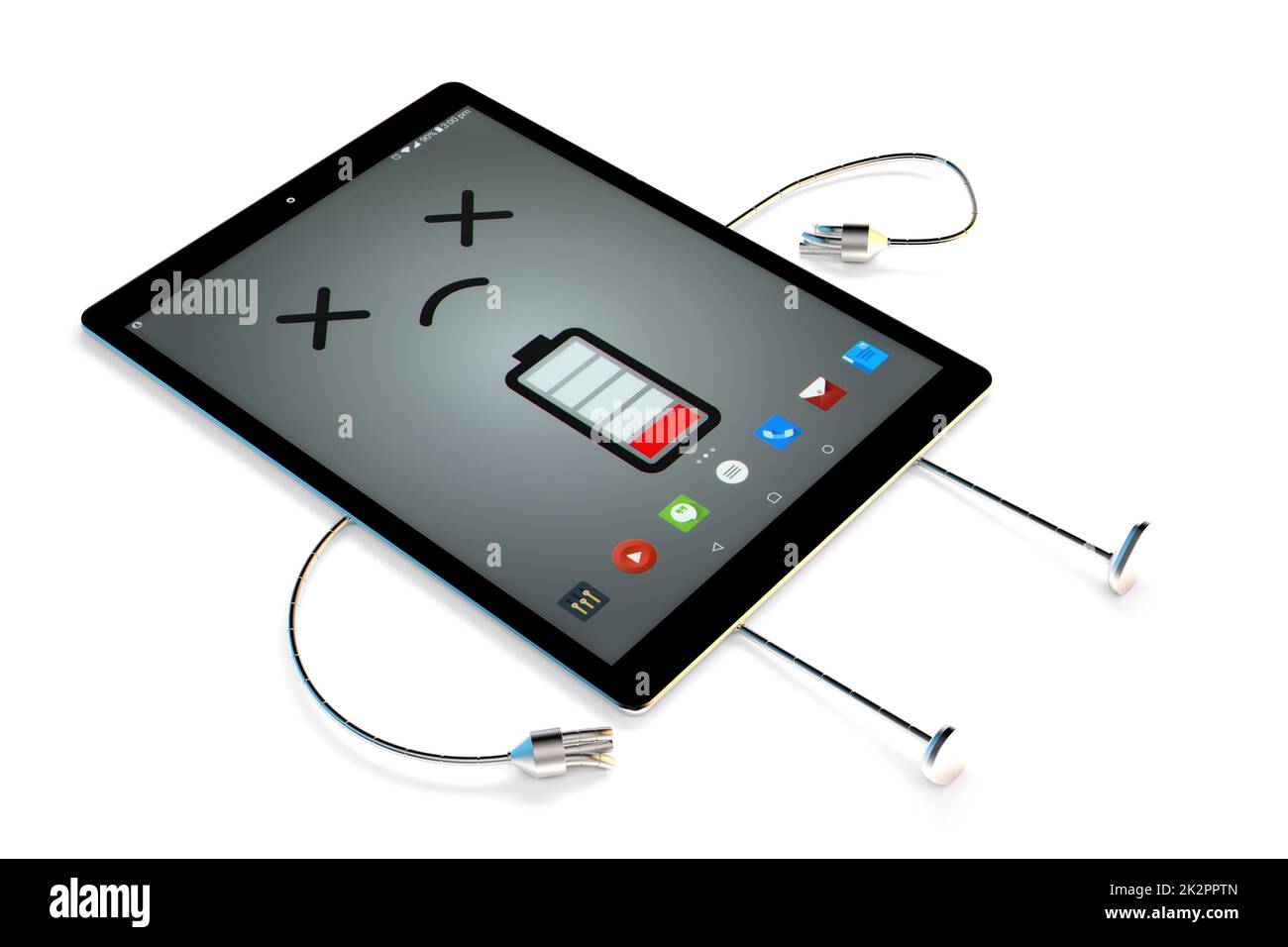Tablet cartoon character. Low battery concept. 3D illustration ...