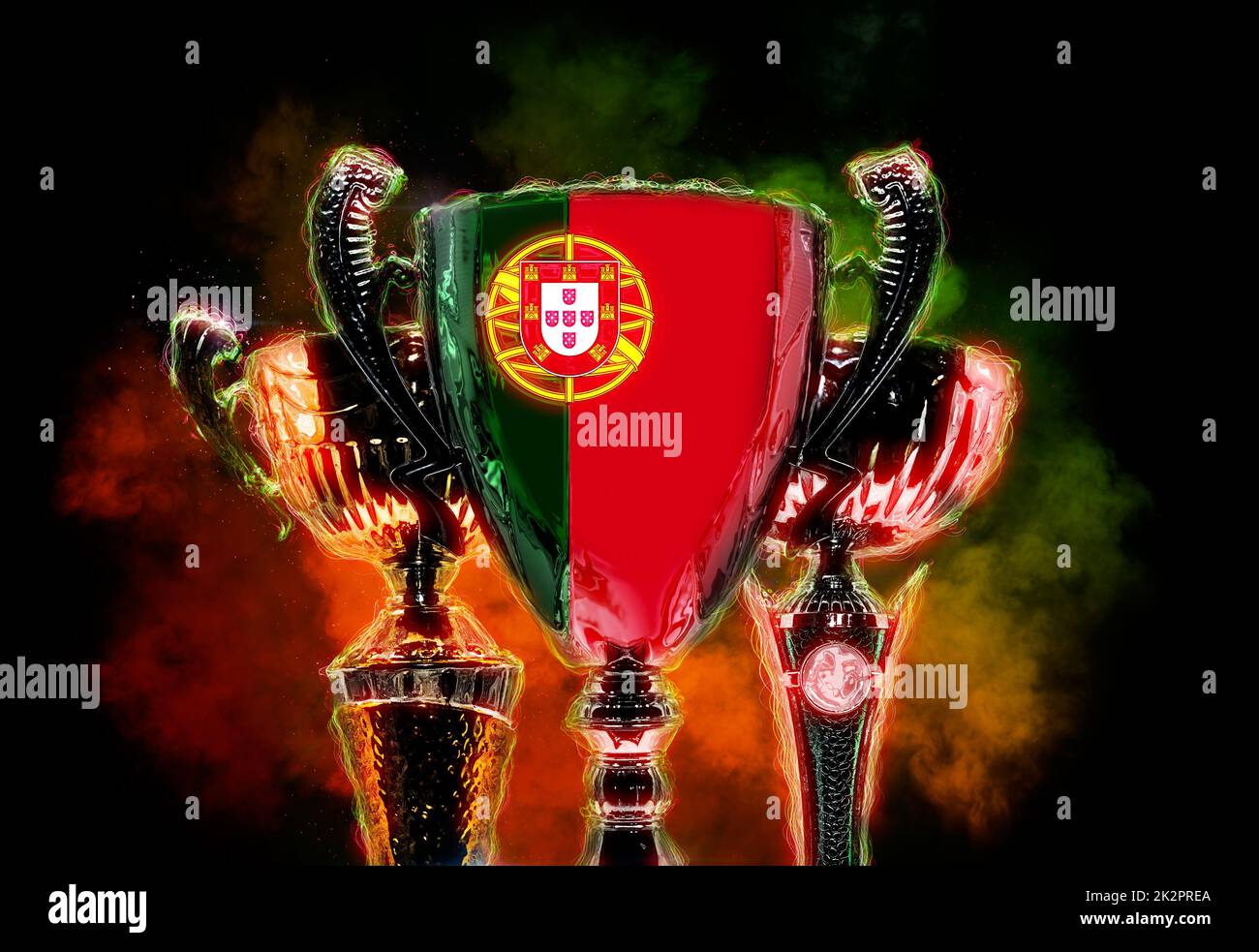 Trophy cup textured with flag of Portugal. 2D Digital illustration ...