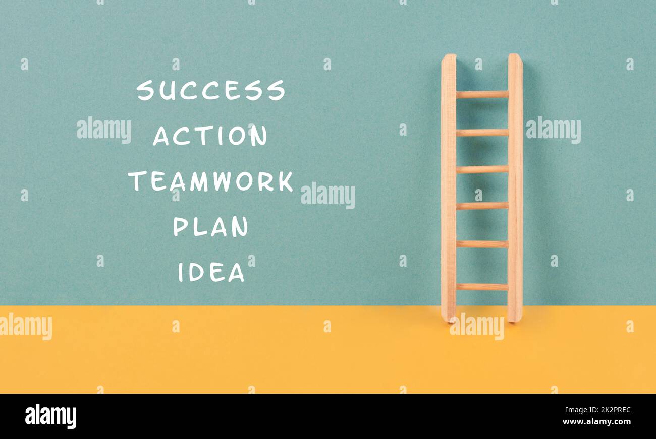 Ladder of success,having an idea, planning a strategy, teamwork for ...