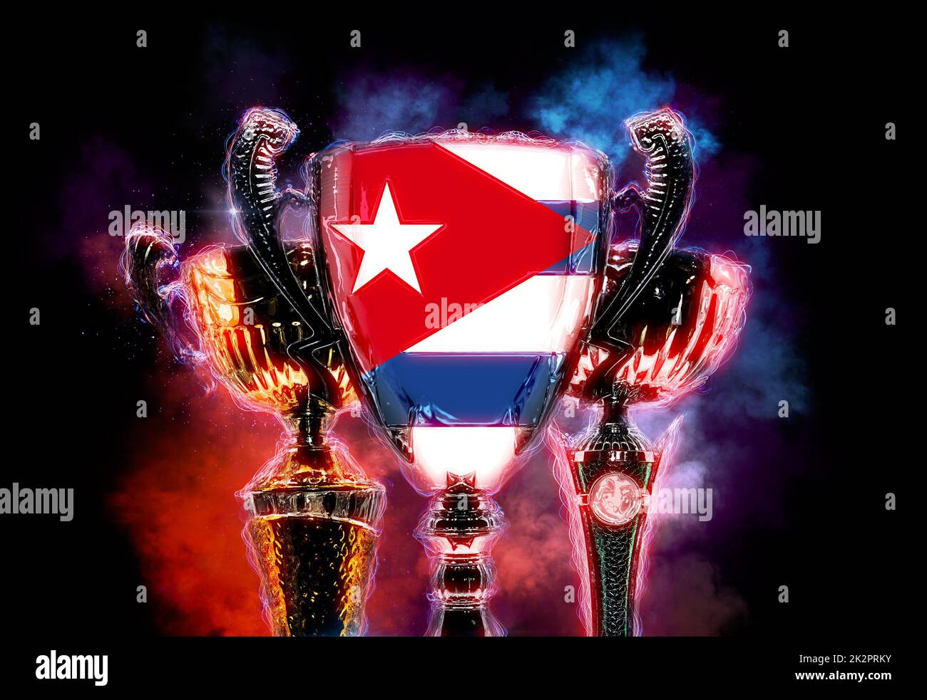 Trophy cup textured with flag of Cuba. 2D Digital illustration Stock ...