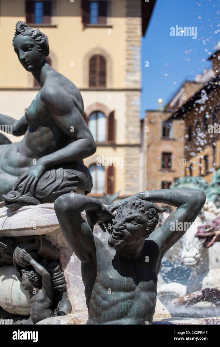 Detail of the bronze statues decorating the Fontana del Nettuno, in the ...