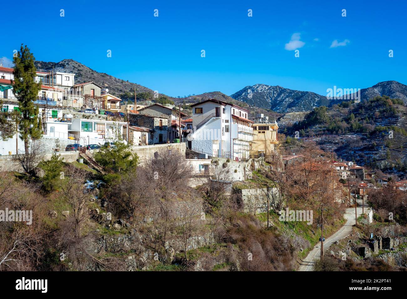 View over Agros village and the Troodosmountain range. Limassol ...