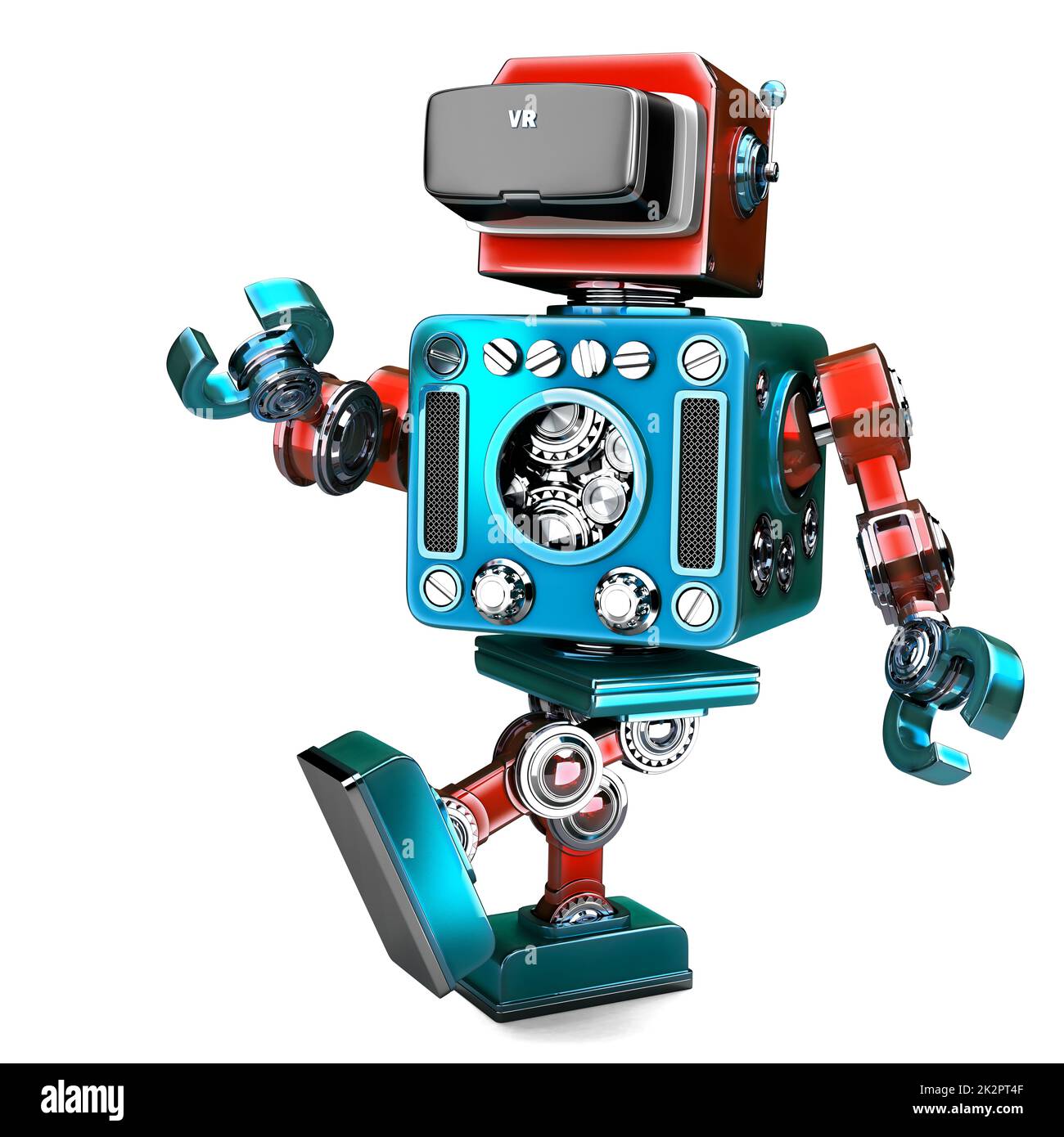 Retro Robot wearing VR headset. 3D illustration. Isolated. Contains ...