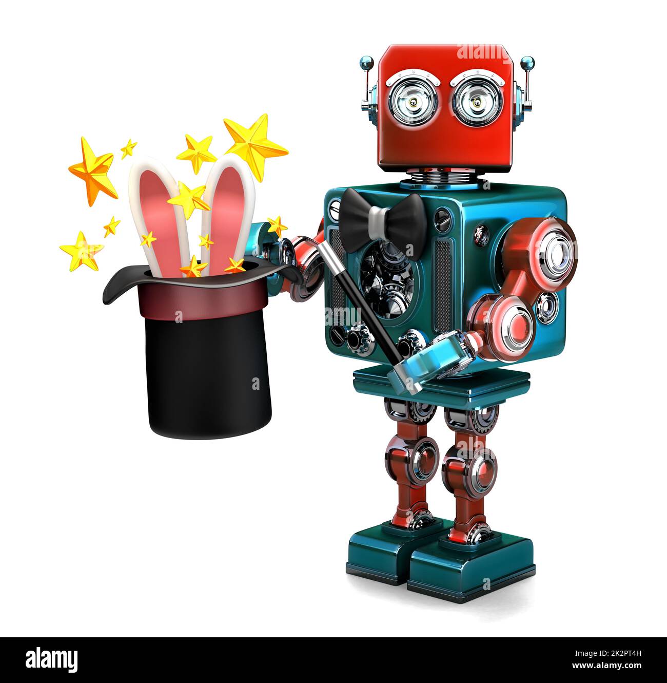 Vintage Robot showing tricks with magic hat. 3D illustration. Isolated ...