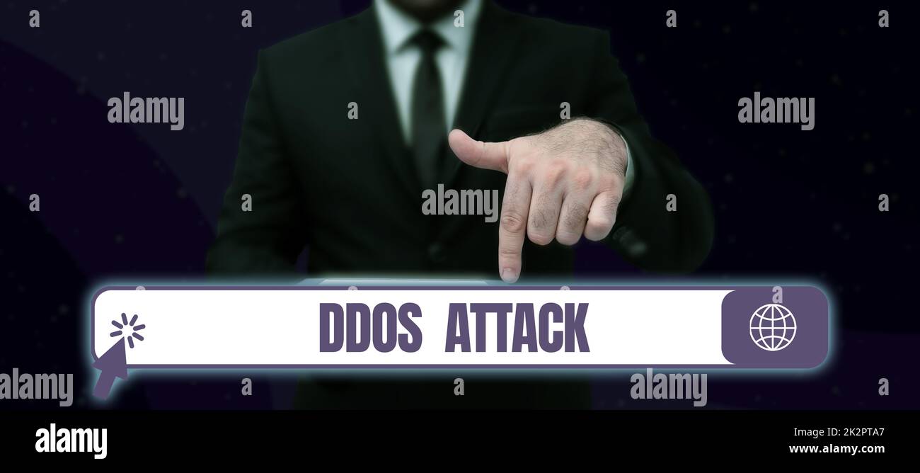 Hand writing sign Ddos Attack. Business idea perpetrator seeks to make ...