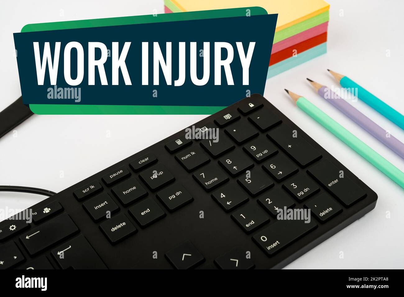 Handwriting text Work Injury. Word for Accident in job Danger Unsecure ...