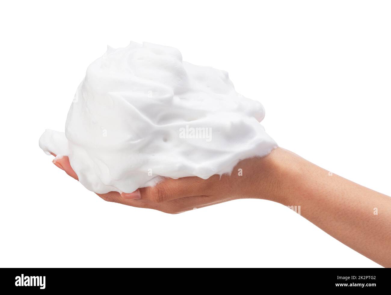 Female hand with soap bubbles on white background Stock Photo - Alamy